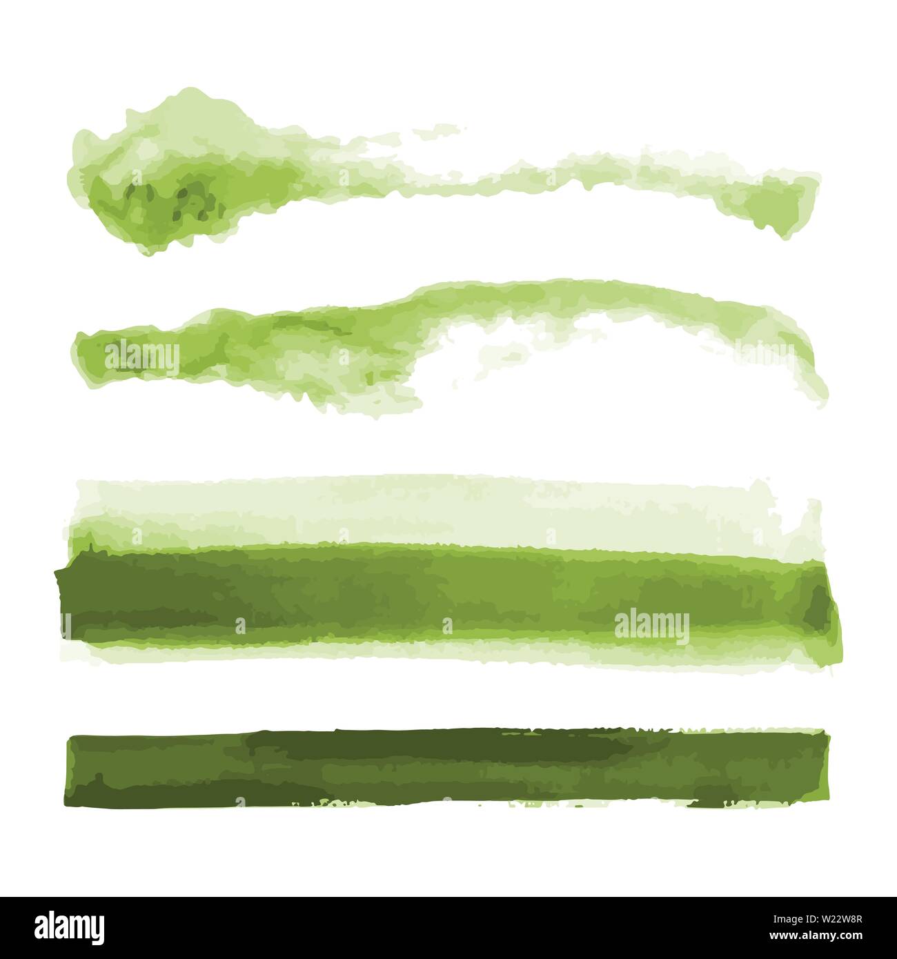 Green watercolor shapes, splotches, stains, paint brush strokes ...