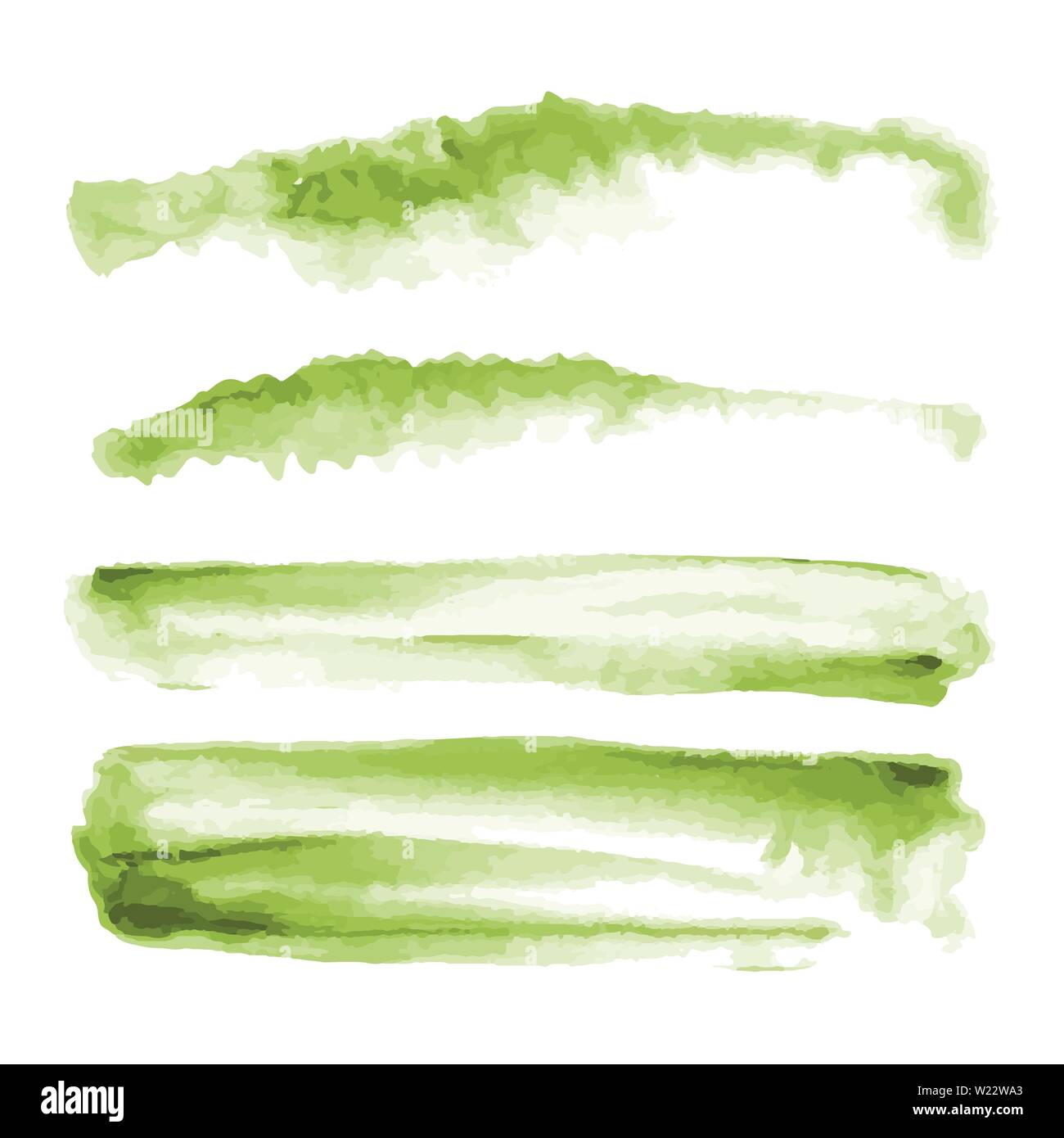 Green watercolor shapes, splotches, stains, paint brush strokes ...