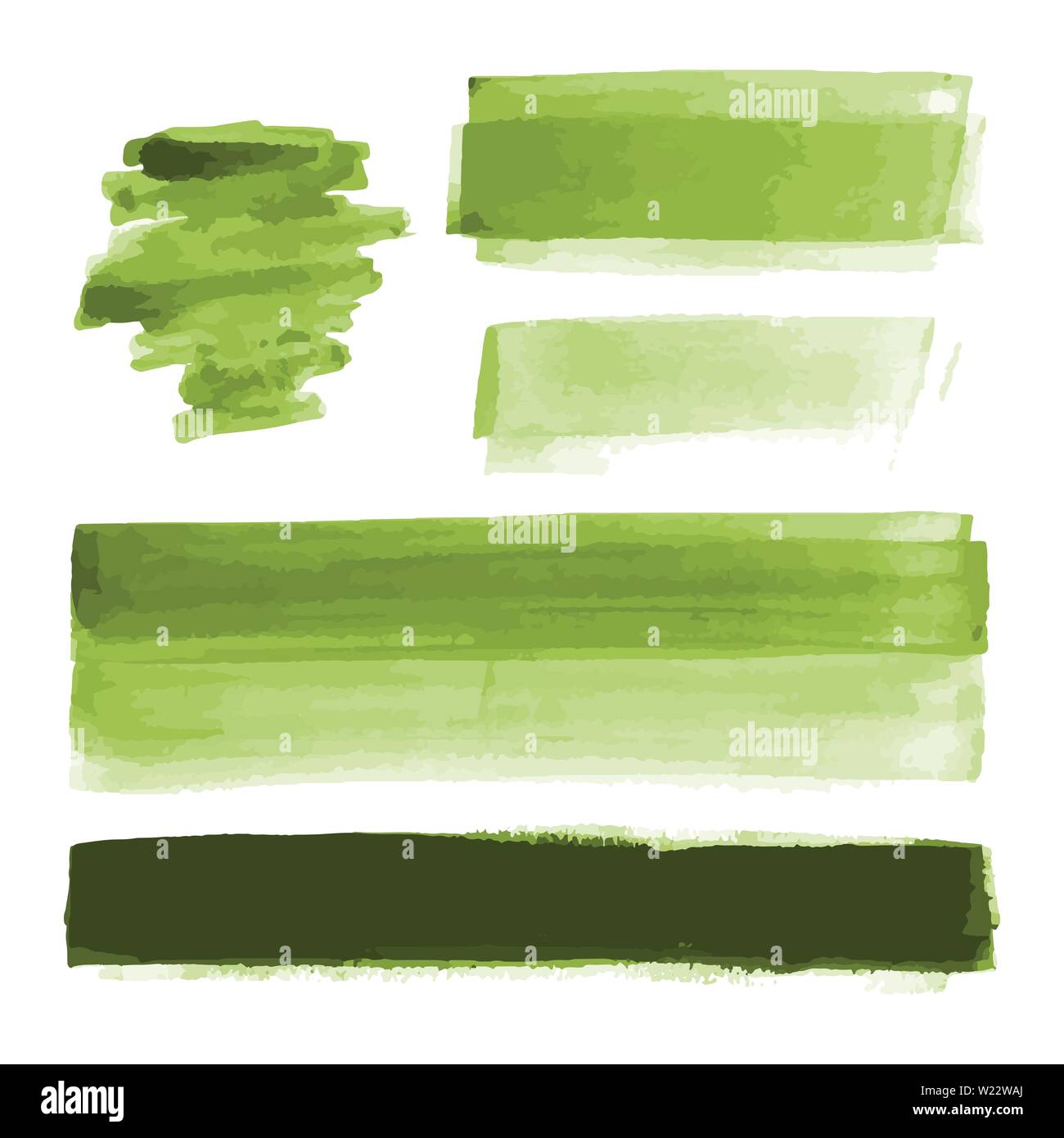 Green watercolor shapes, splotches, stains, paint brush strokes ...