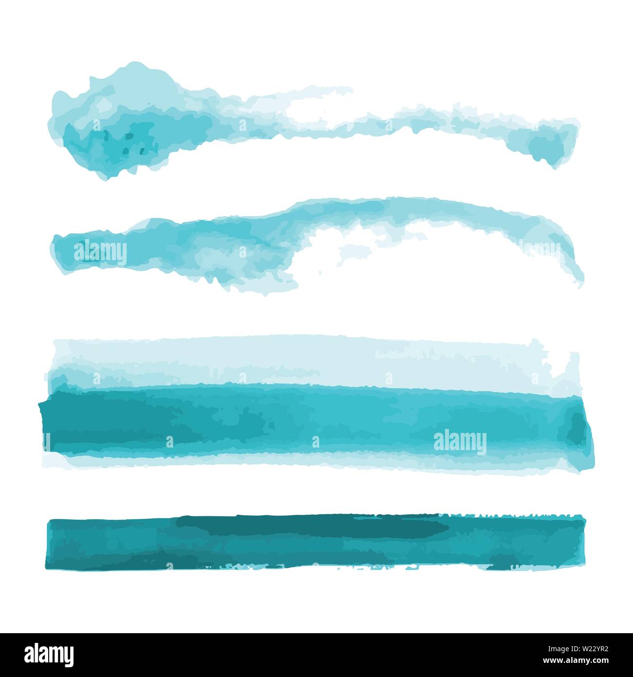 Turquoise, light blue watercolor shapes, splotches, stains, paint brush ...