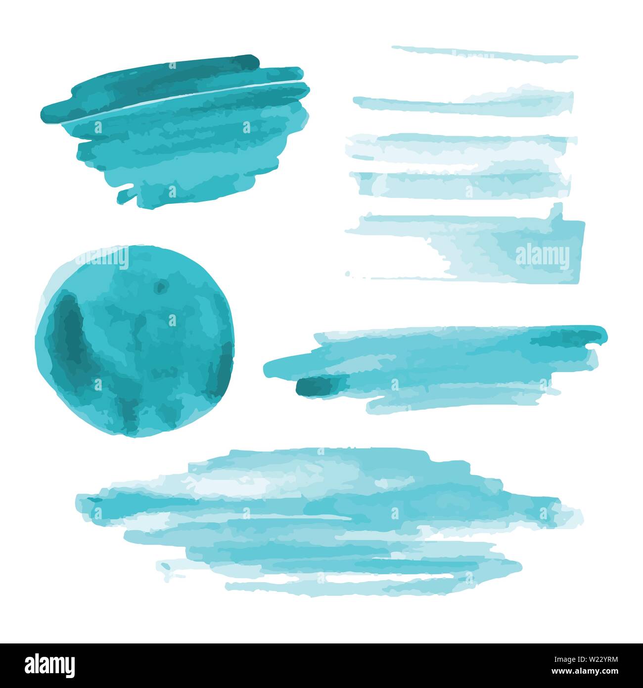 Turquoise, light blue watercolor shapes, splotches, stains, paint brush ...
