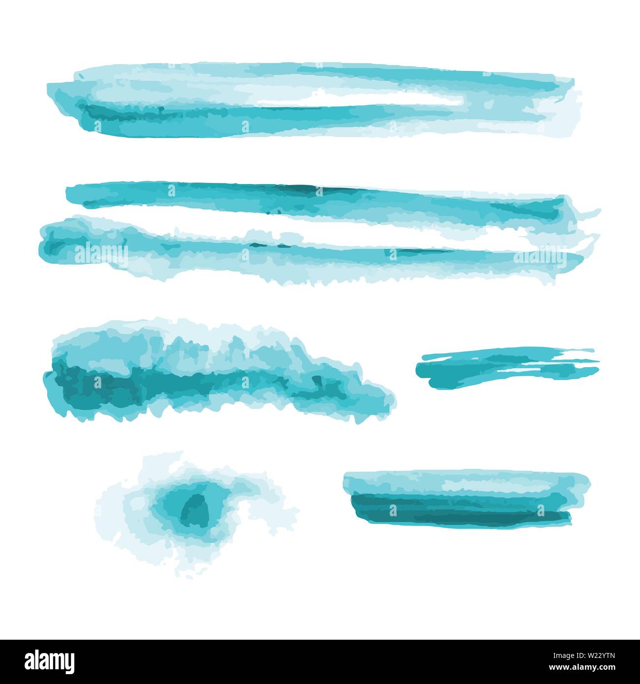 Turquoise, light blue watercolor shapes, splotches, stains, paint brush ...