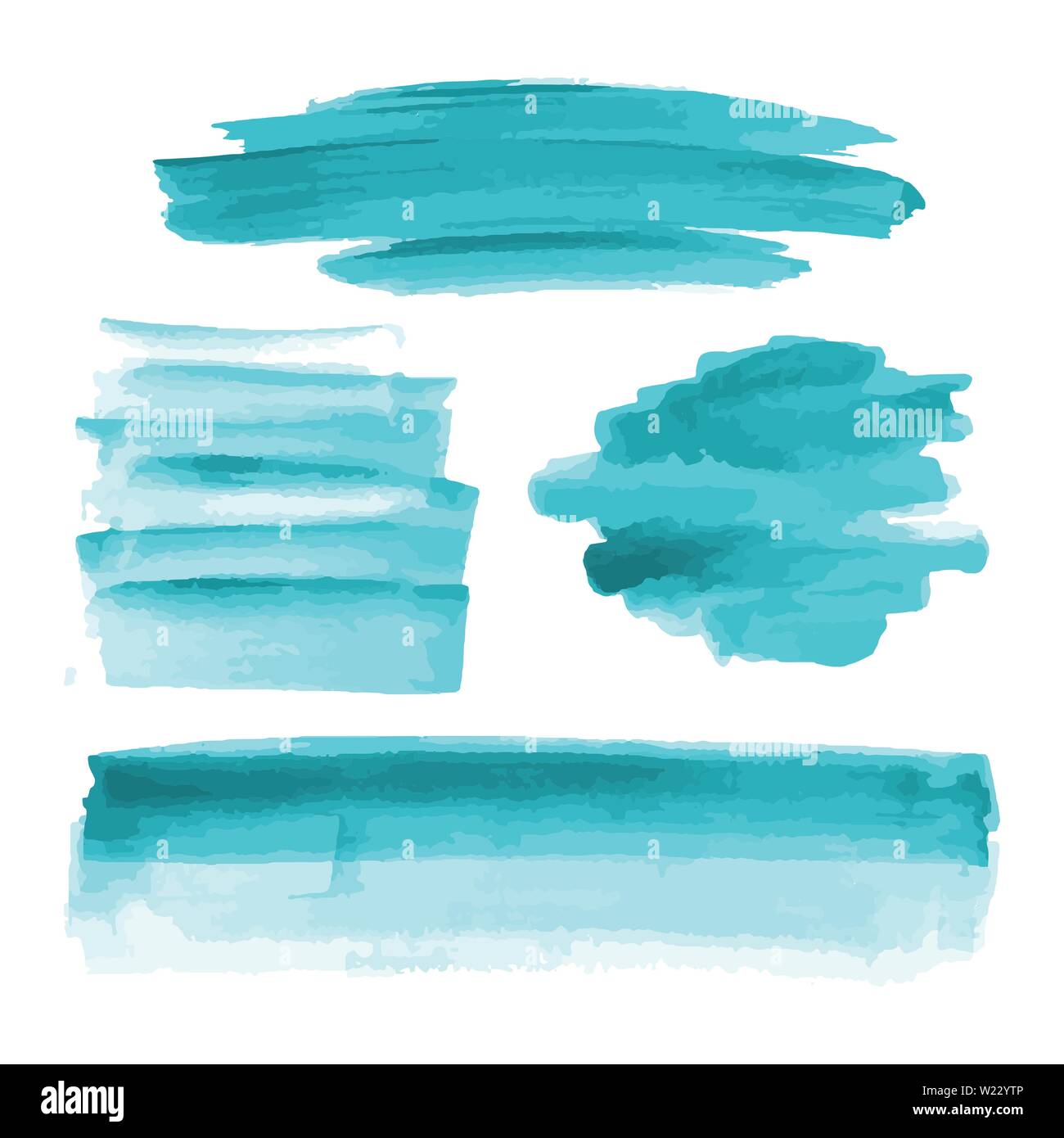 Turquoise, light blue watercolor shapes, splotches, stains, paint brush ...