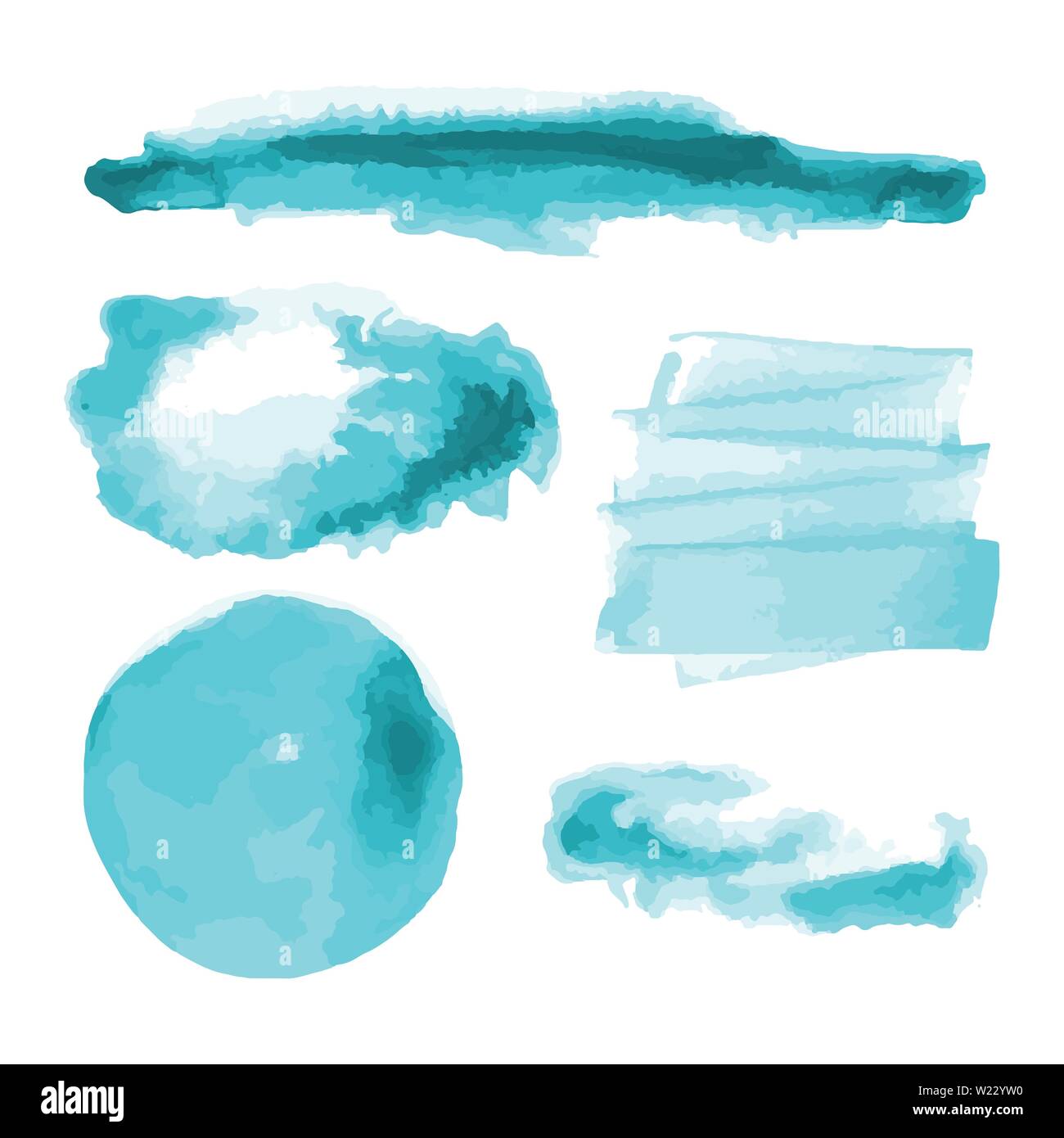 Turquoise, light blue watercolor shapes, splotches, stains, paint brush ...