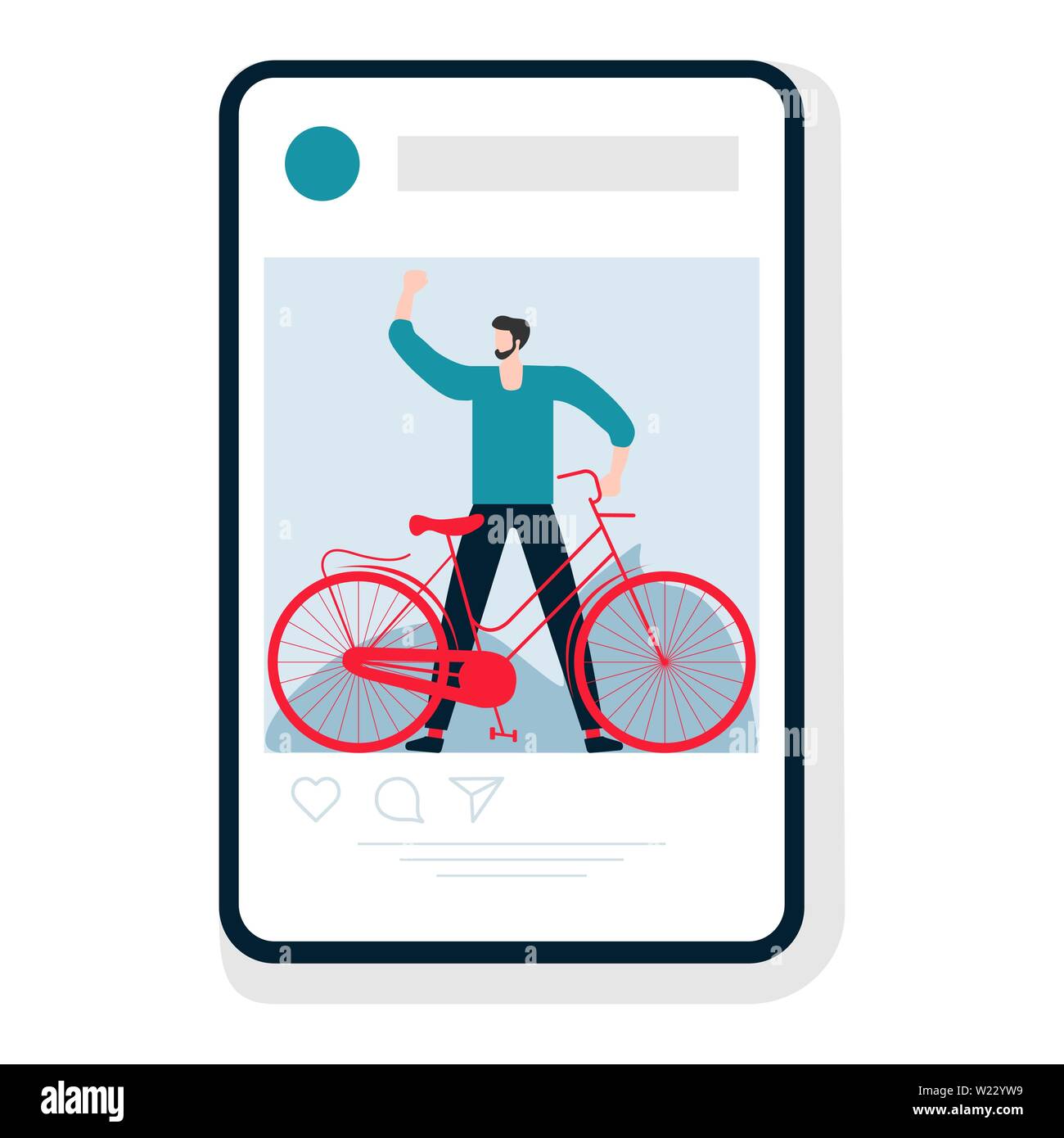Vector illustration with man, bike. Sports mobile application. Fitness ...