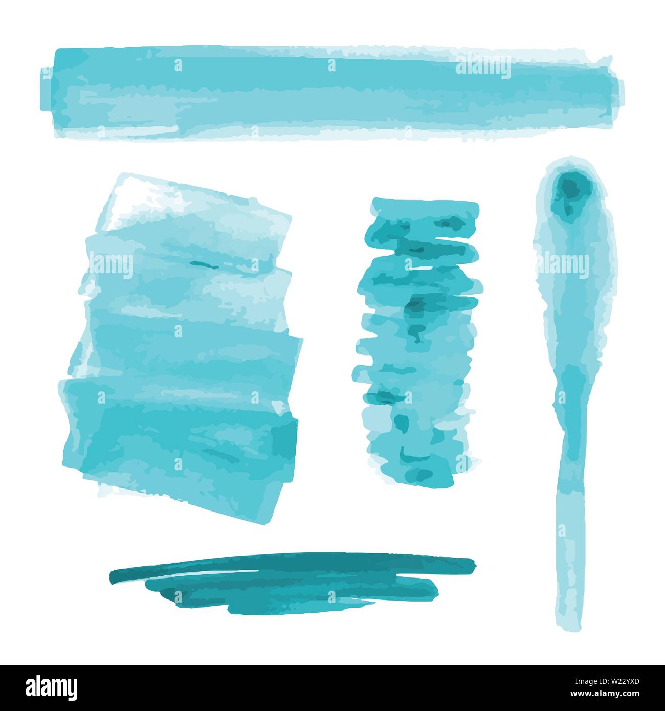 Turquoise, light blue watercolor shapes, splotches, stains, paint brush ...