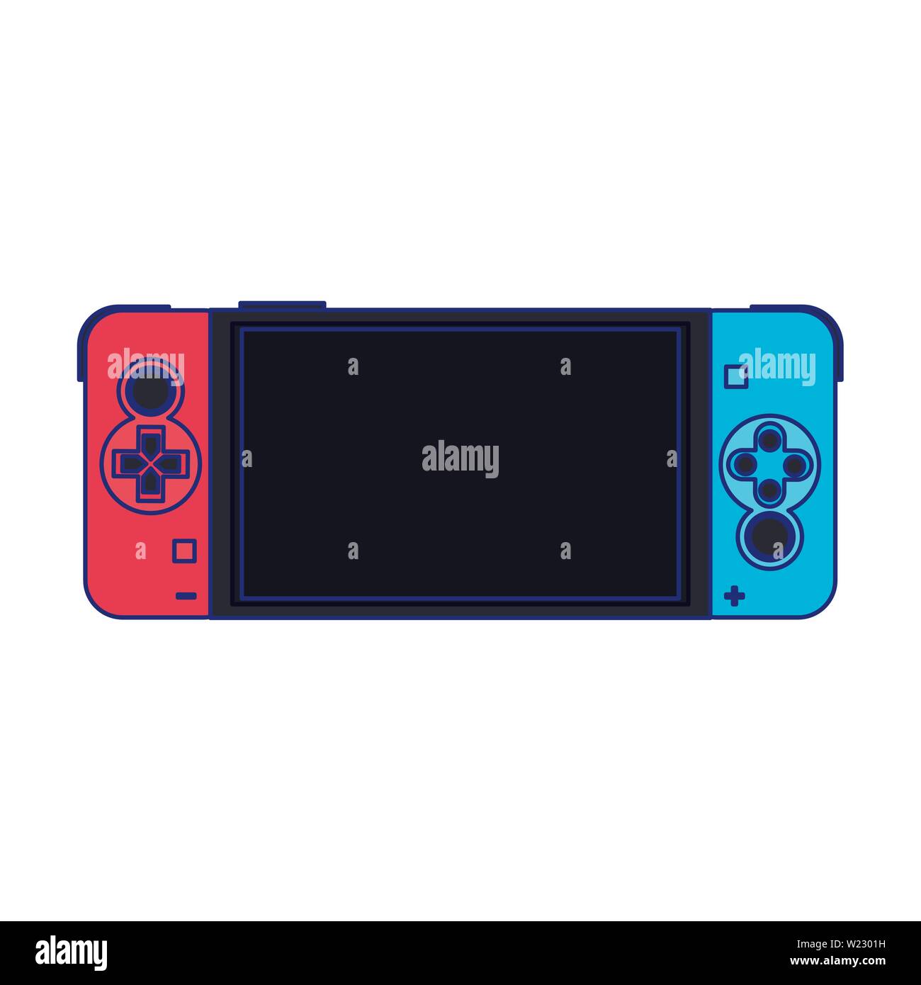 Modern videogame console portable with screen and buttons blue lines ...