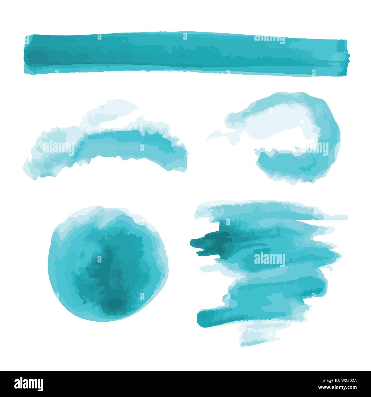 Turquoise, light blue watercolor shapes, splotches, stains, paint brush ...