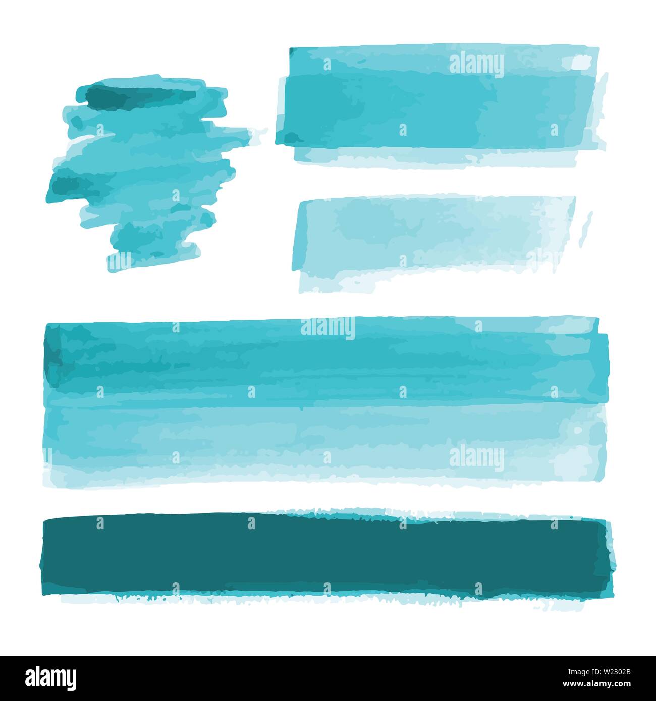 Turquoise, light blue watercolor shapes, splotches, stains, paint brush ...
