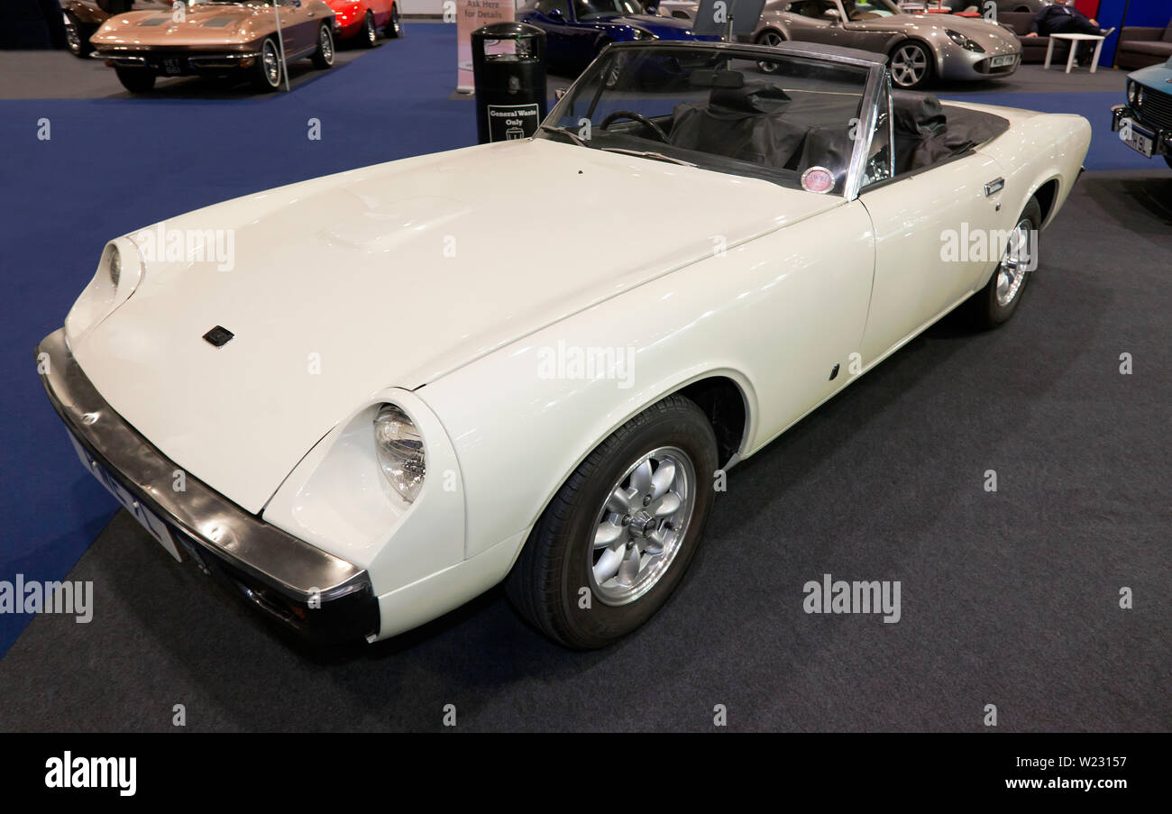 Three-quarters front view of a White, Jensen Healey on display at the ...