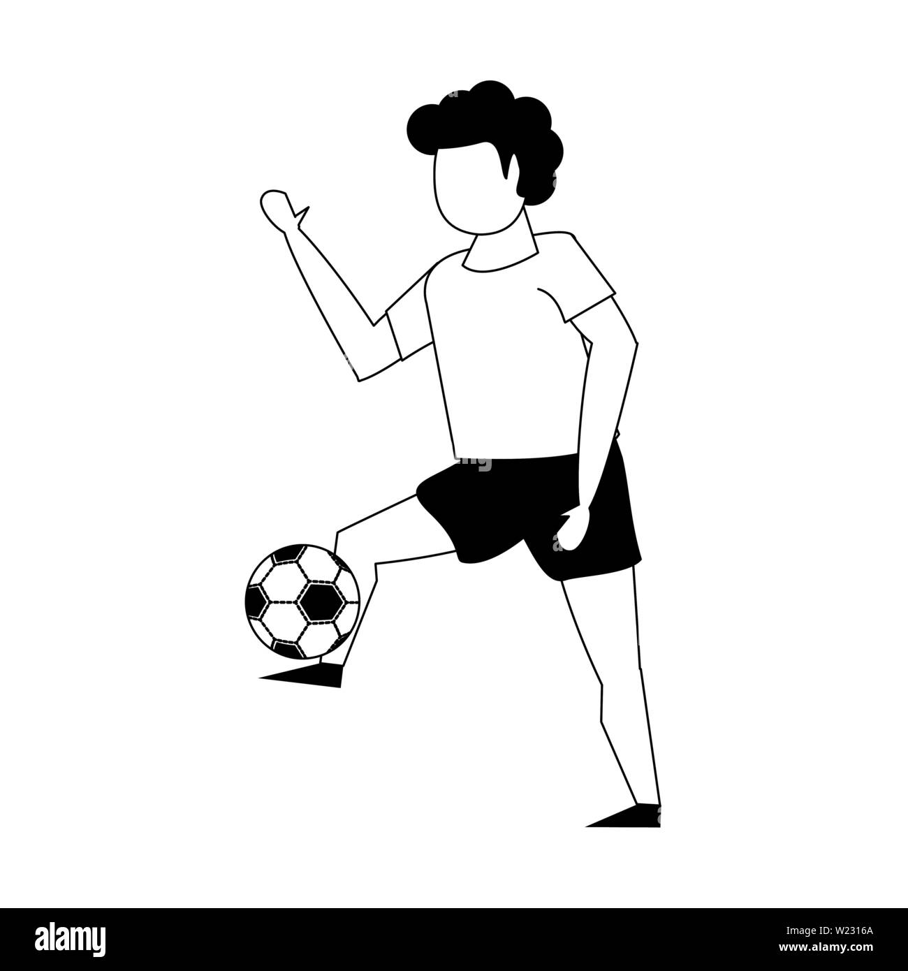 Young man playing with soccer ball isolated in black and white Stock ...