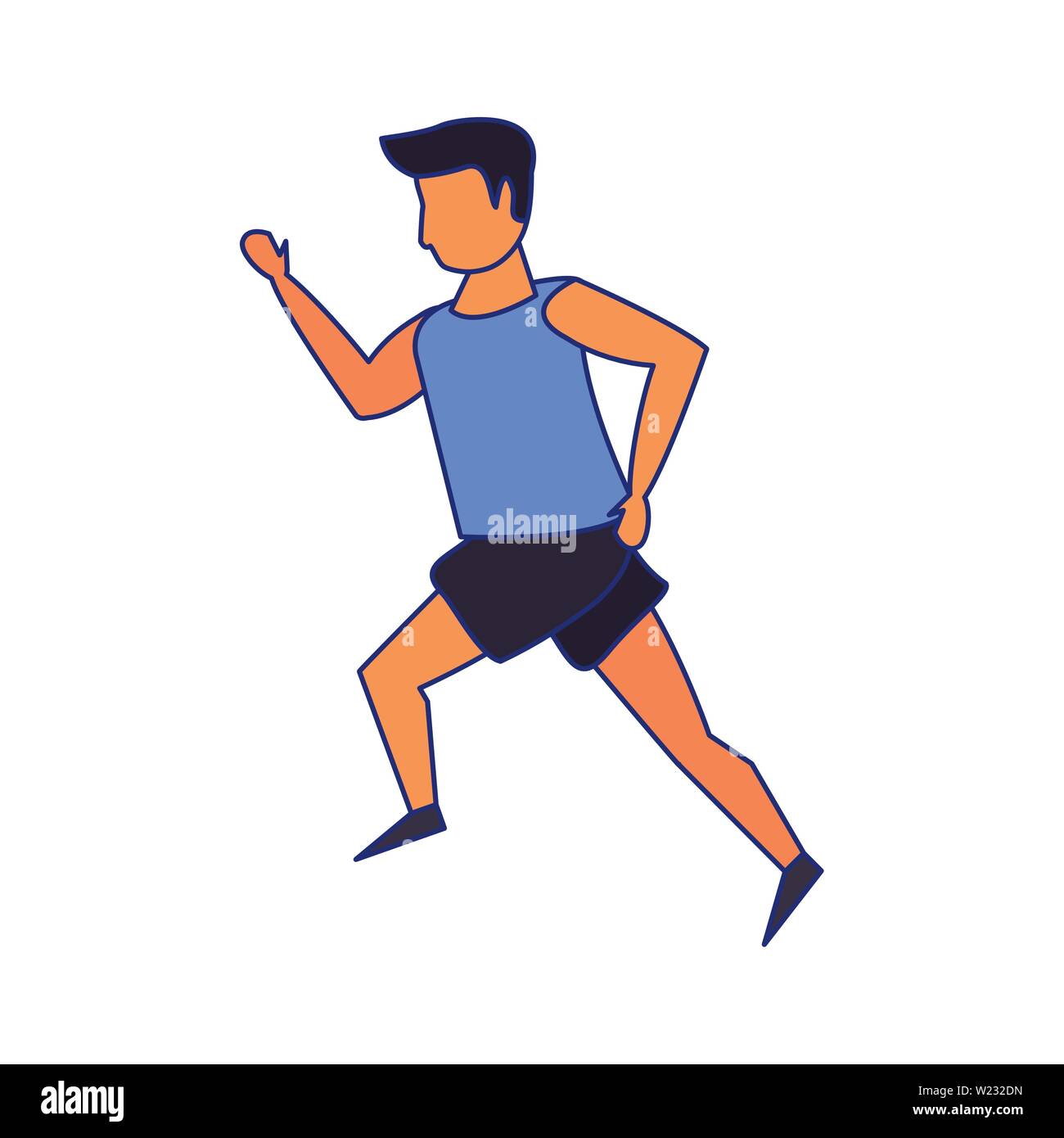 Fitness man running isolated cartoon blue lines Stock Vector Image ...