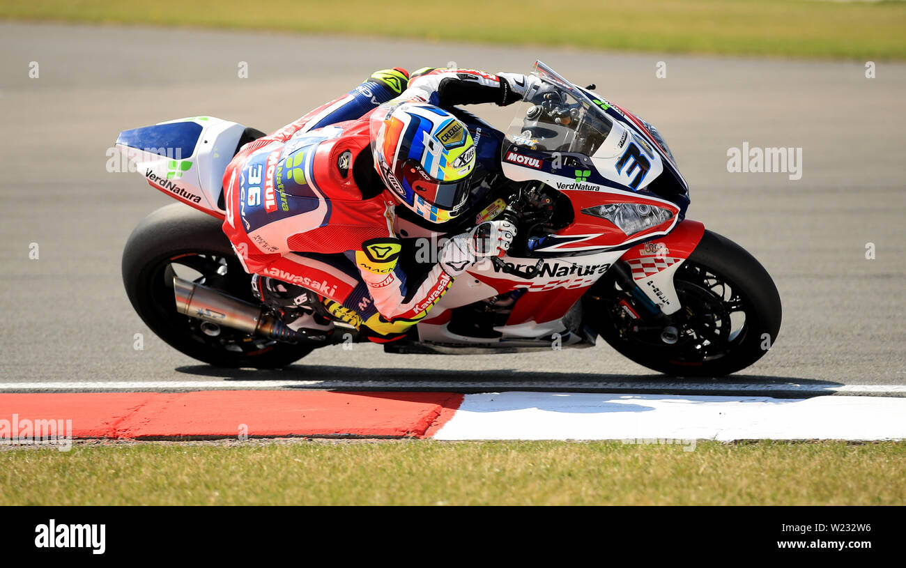 Leandro Mercado in action during practice day of the British Grand Prix ...