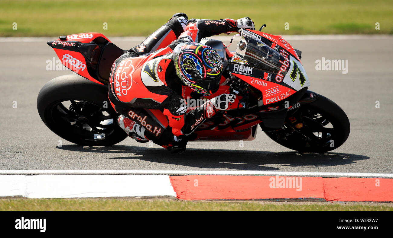 Chaz Davies in action during practice day of the British Grand Prix of the Motul FIM Superbike ...