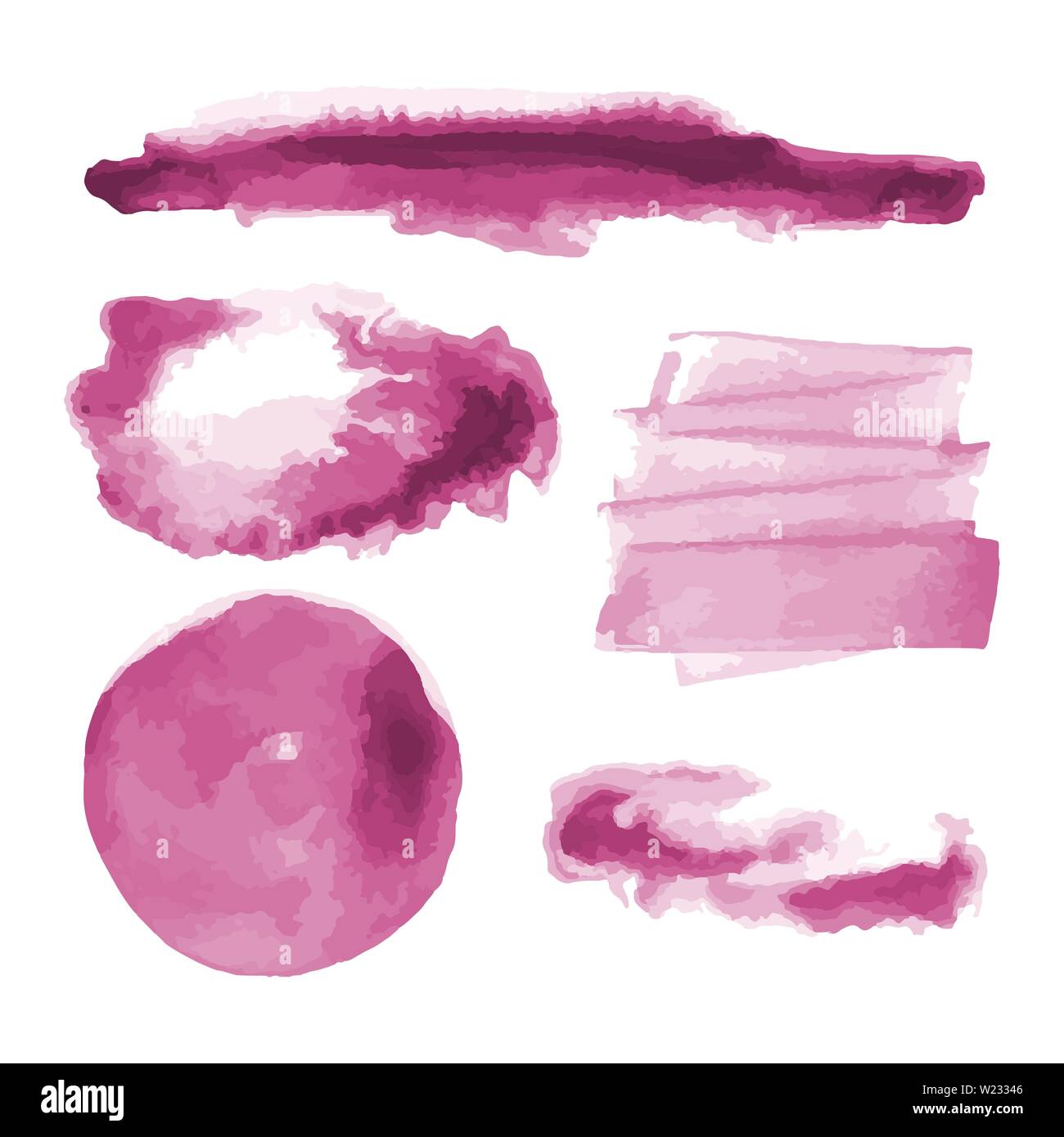 Pink watercolor shapes, splotches, stains, paintbrush strokes. Abstract ...