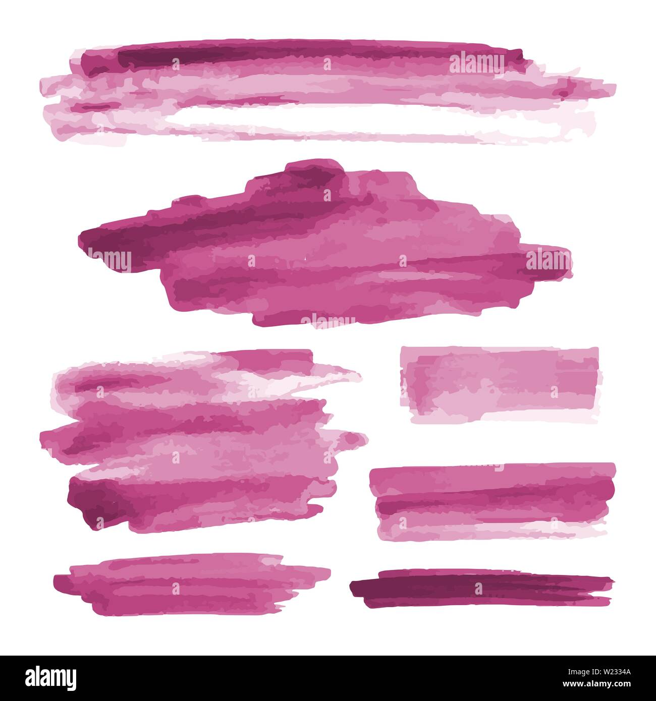 Pink watercolor shapes, splotches, stains, paintbrush strokes. Abstract ...