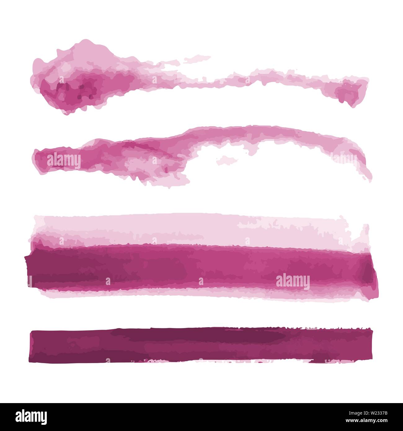 Pink watercolor shapes, splotches, stains, paintbrush strokes. Abstract ...