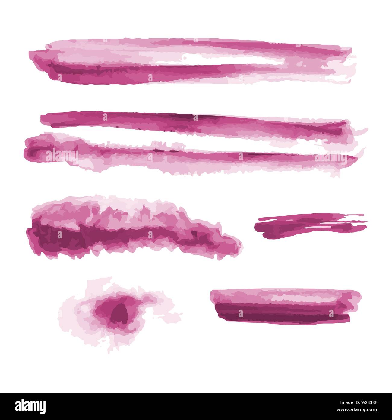 Pink watercolor shapes, splotches, stains, paintbrush strokes. Abstract ...