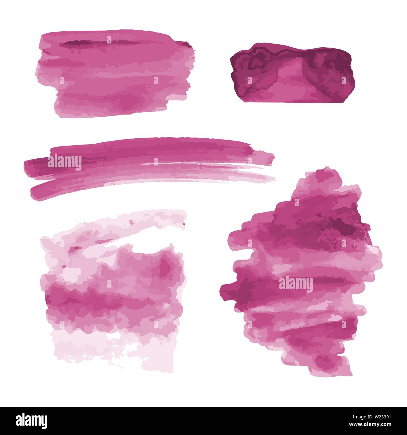 Pink watercolor shapes, splotches, stains, paintbrush strokes. Abstract ...
