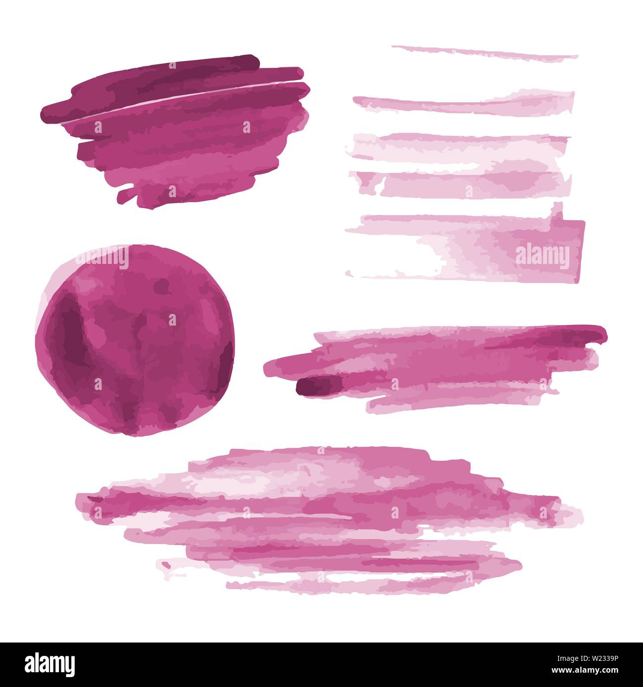 Pink watercolor shapes, splotches, stains, paintbrush strokes. Abstract ...