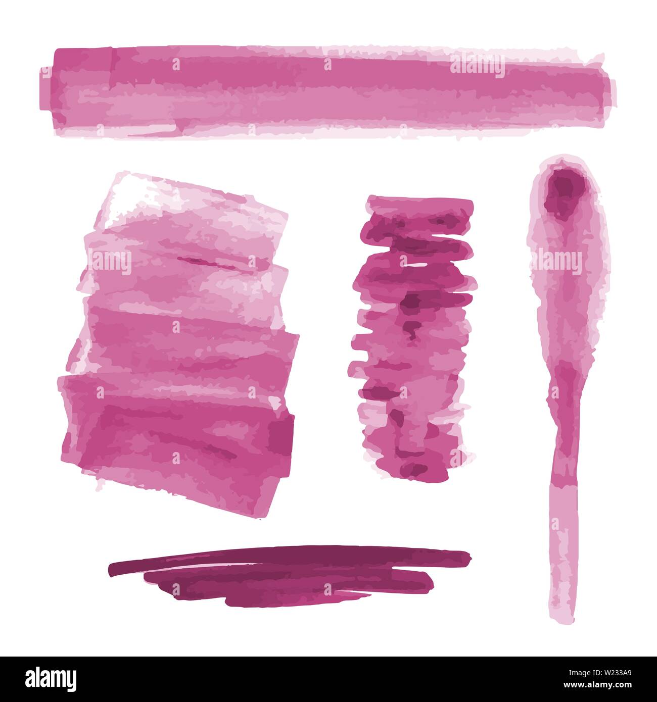 Pink watercolor shapes, splotches, stains, paintbrush strokes. Abstract ...