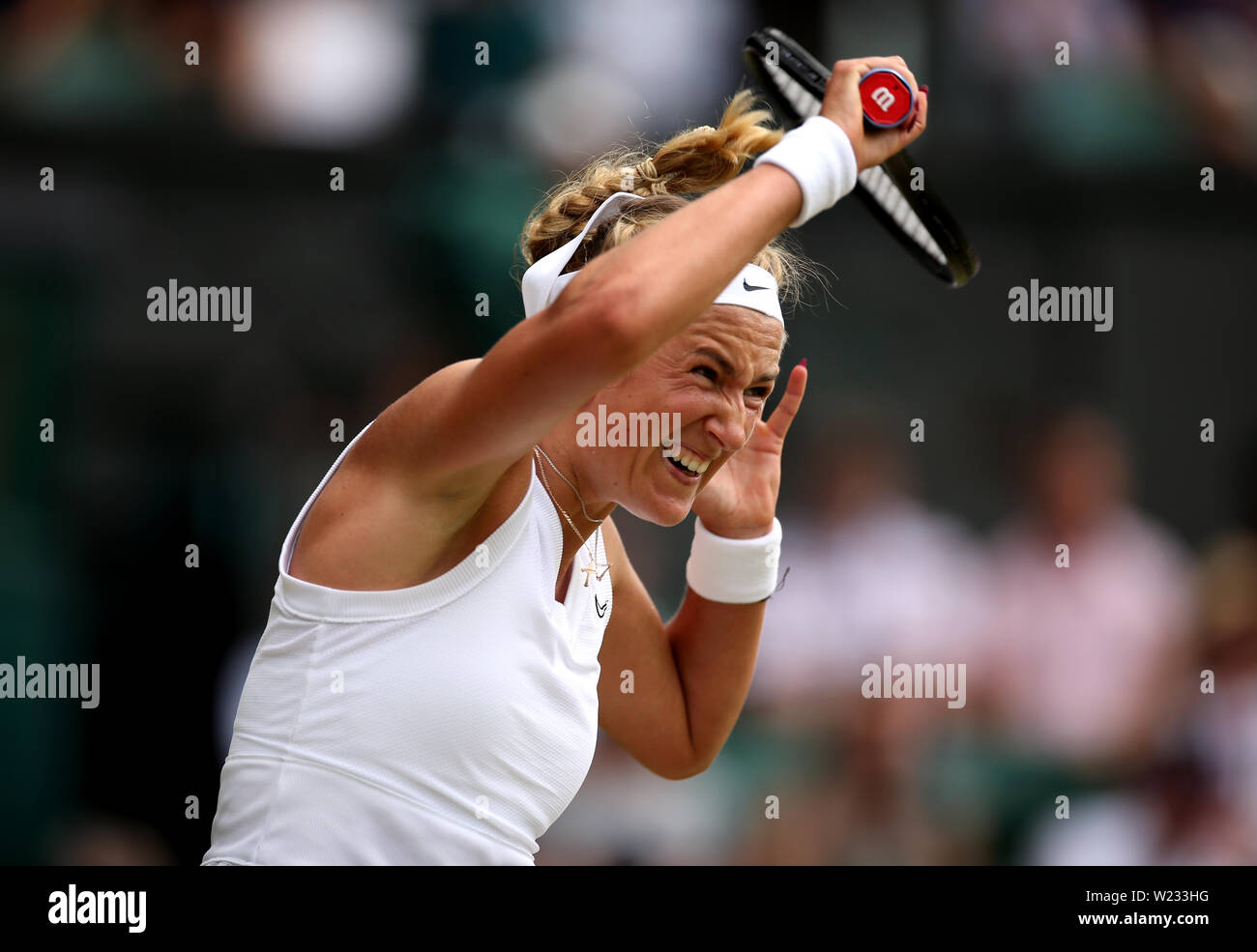 Victoria Azarenka in action on day five of the Wimbledon Championships ...