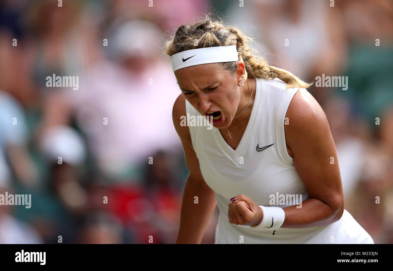 Victoria Azarenka in action on day five of the Wimbledon Championships ...