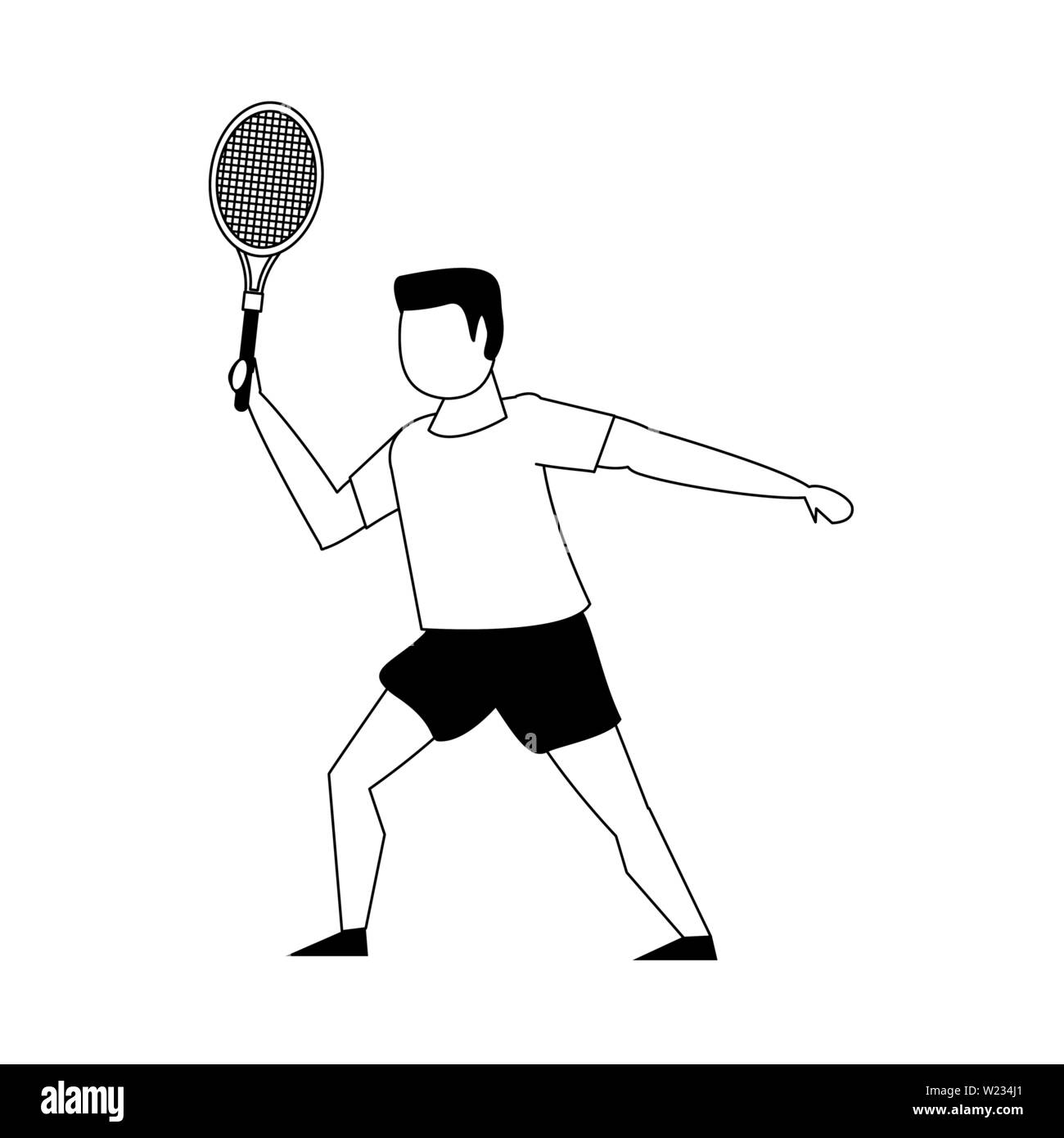 Young man playing tennis avatar isolated in black and white Stock ...