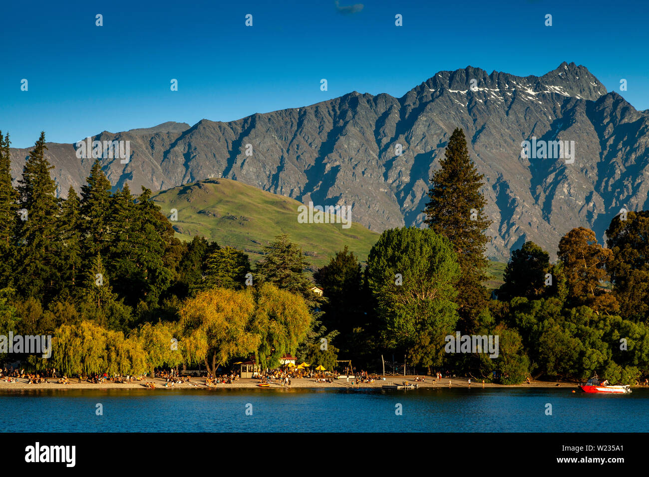Queenstown Beach At Sunset, Otago, South Island, New Zealand Stock ...