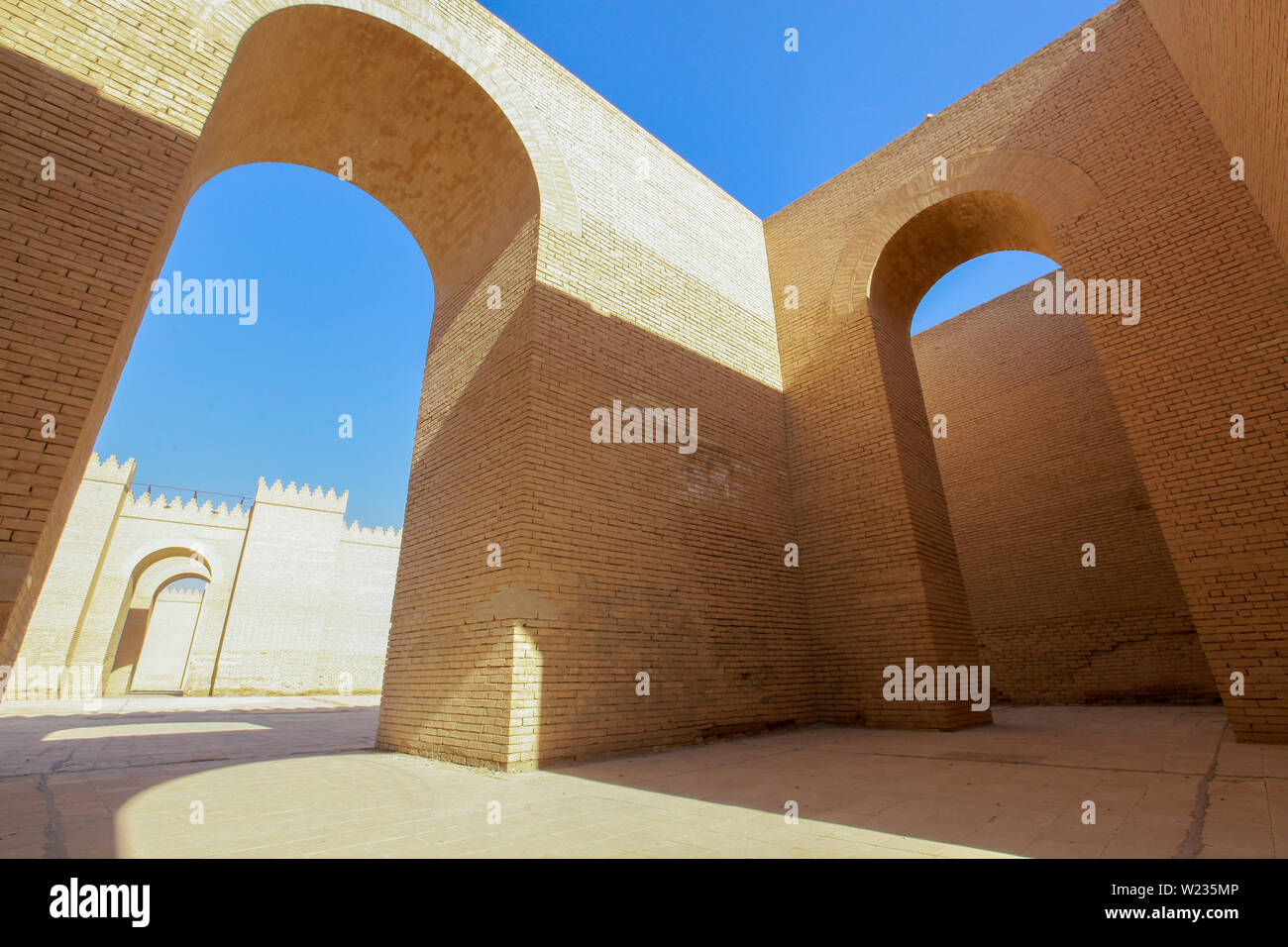 Hillah, Iraq. 05th July, 2019. A general view of the rebuilt walls of ...