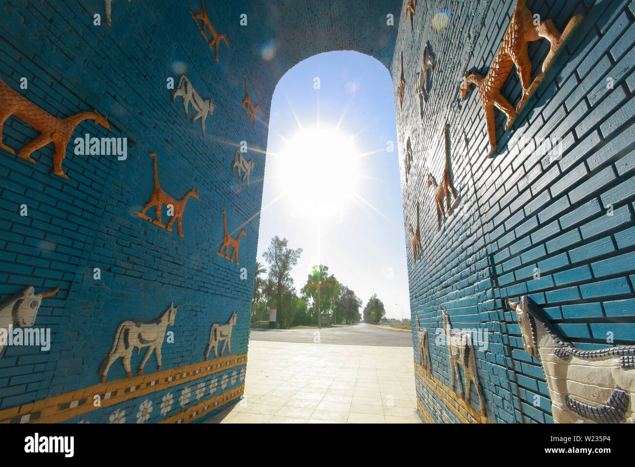 Hillah, Iraq. 05th July, 2019. A general view of a replica of Ishtar ...