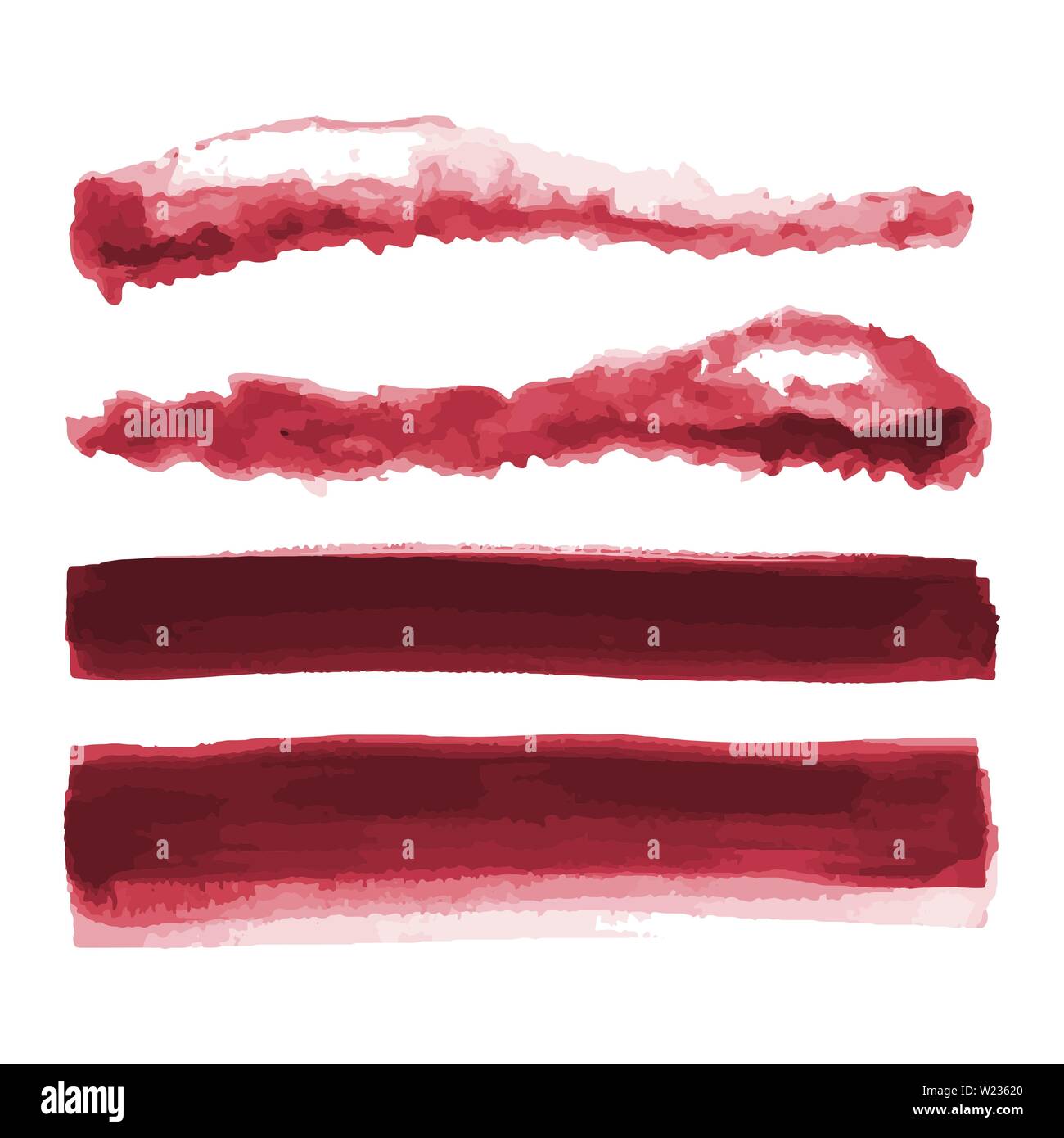 Red watercolor shapes, splotches, stains, paint brush strokes. Abstract ...