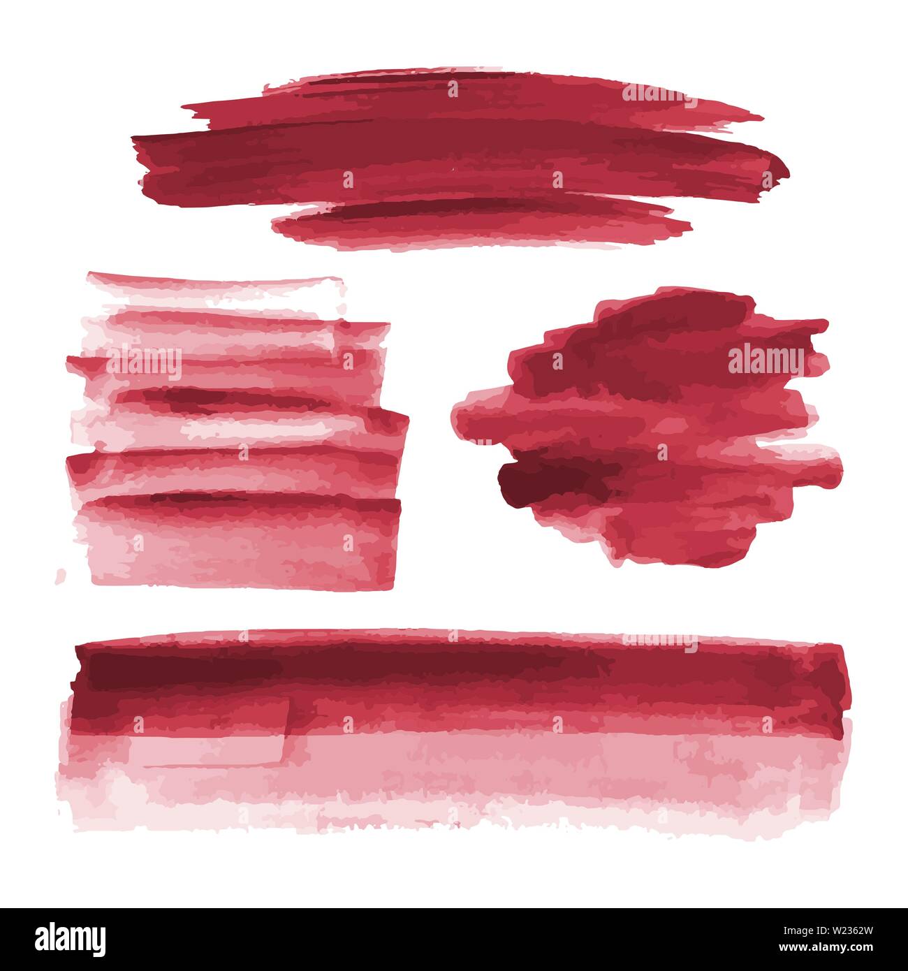 Red watercolor shapes, splotches, stains, paint brush strokes. Abstract ...