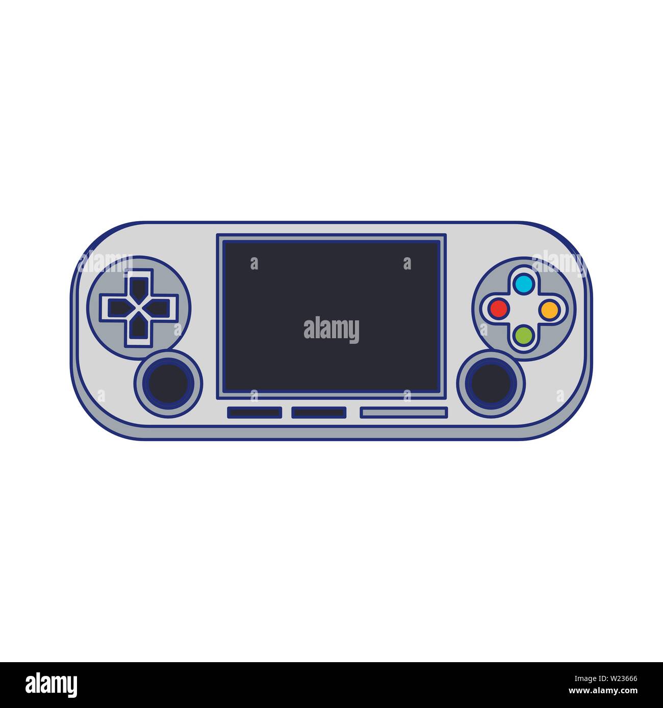 Modern videogame console portable with screen and buttons blue lines ...
