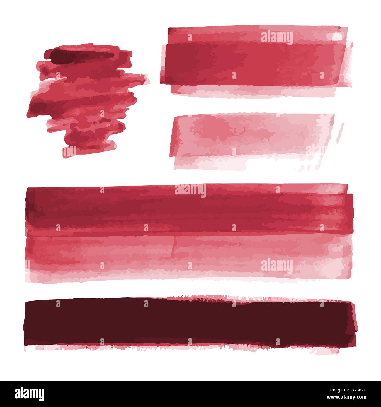 Red watercolor shapes, splotches, stains, paint brush strokes. Abstract ...