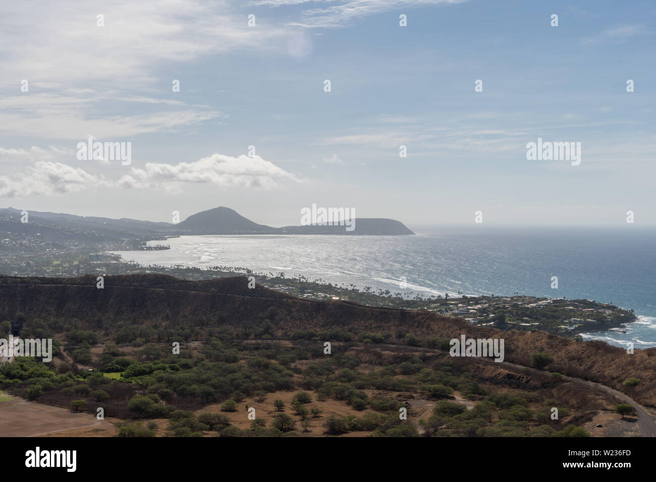 Beautiful aerial panoramic view from the top of the Diamond Head ...