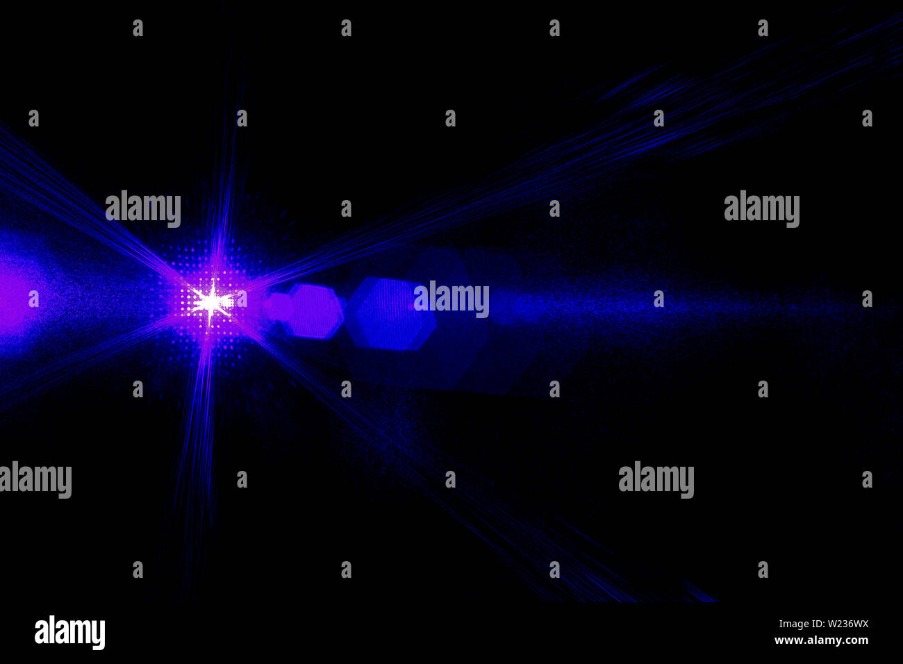 Camera lens flare by laser light create hexagons of objective iris ...