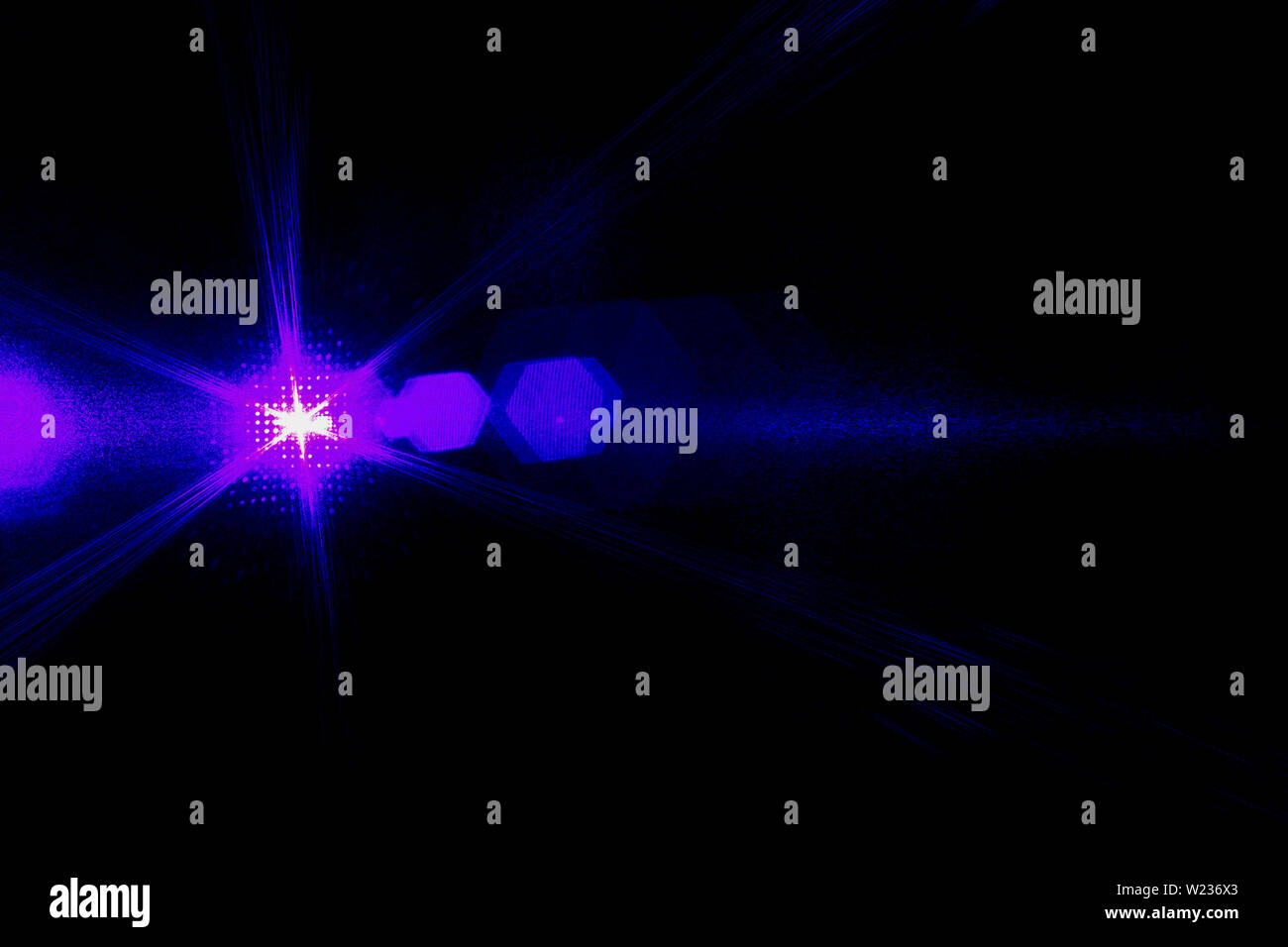 Camera lens flare by laser light create hexagons of objective iris ...