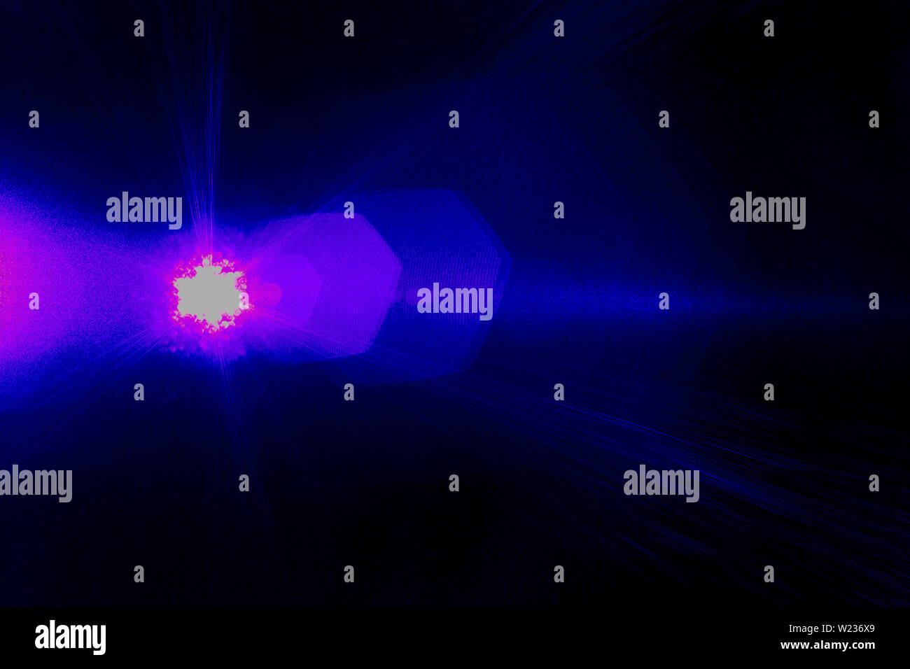Camera lens flare by laser light create hexagons of objective iris ...