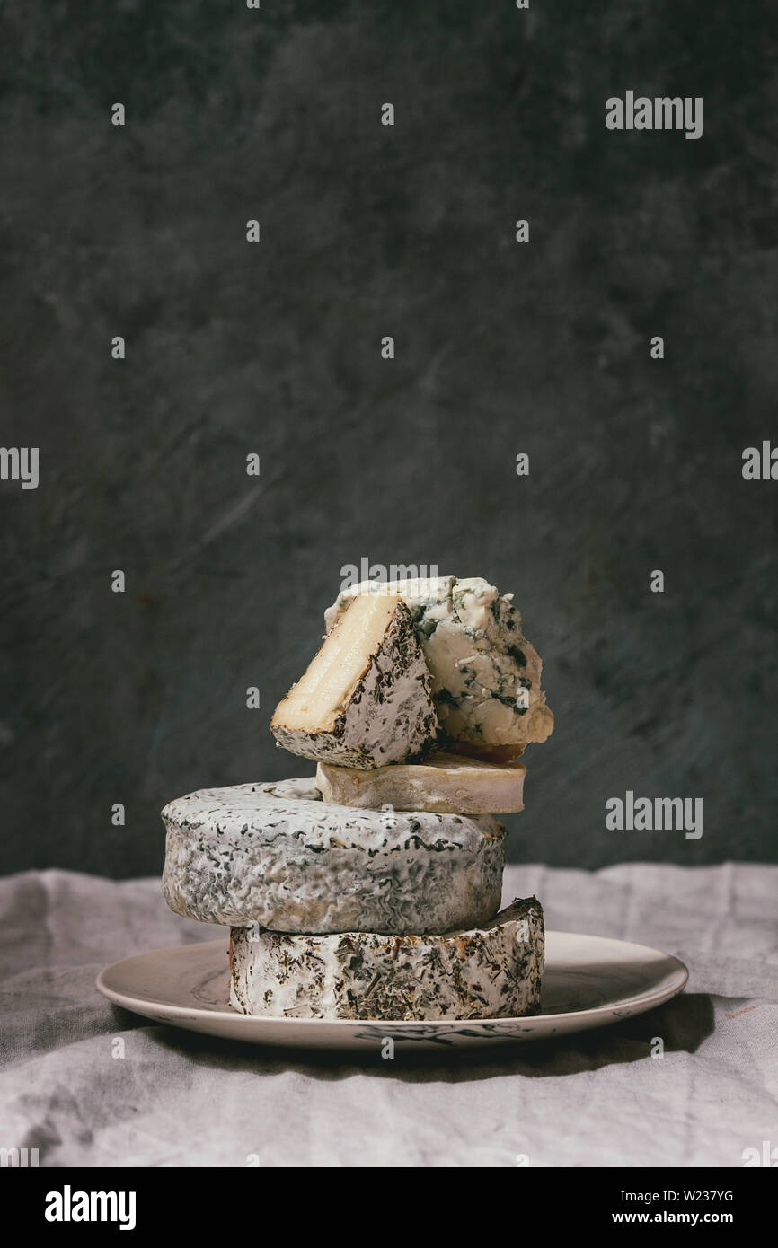 Stack of french cheese Stock Photo - Alamy
