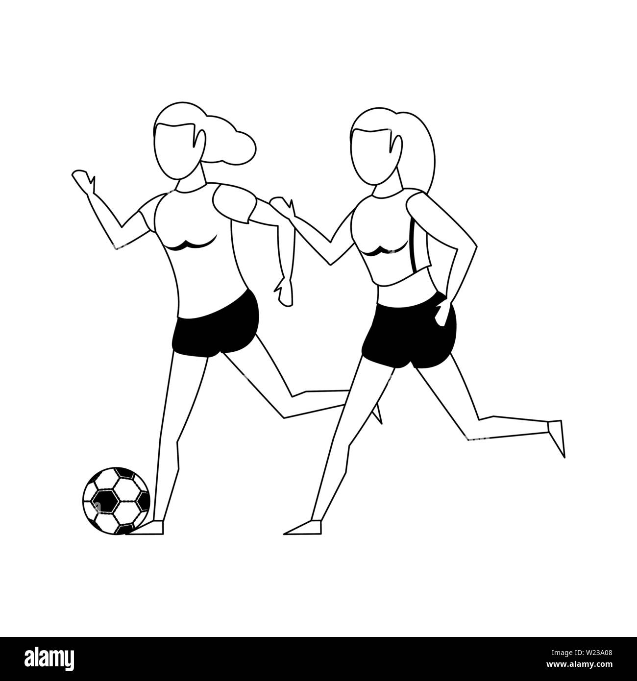 Couple training sports cartoons isolated in black and white Stock ...