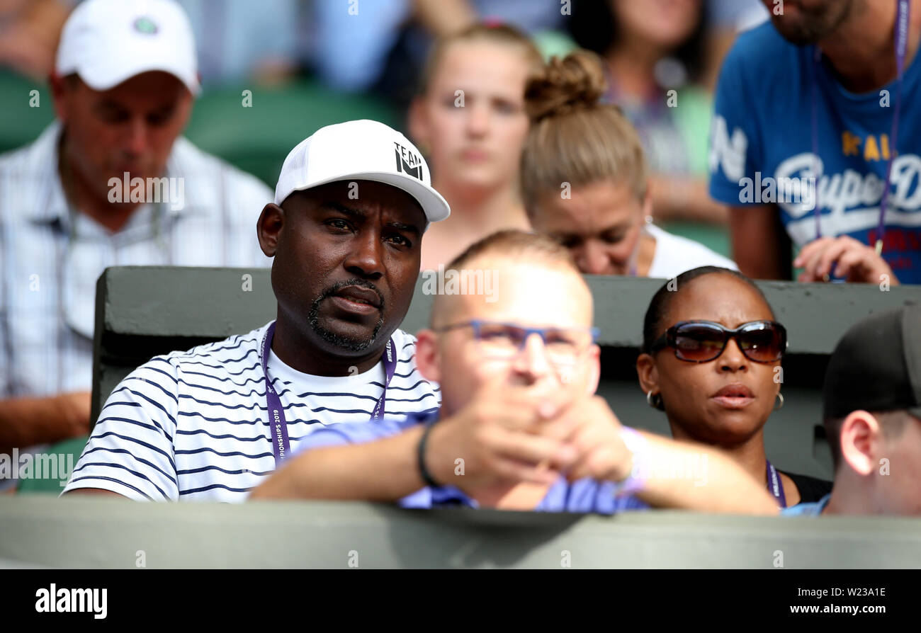 Corey Gauff watches his daughter Cori Gauff in action on centre court ...