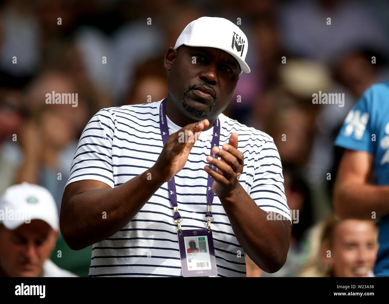 Corey Gauff watches his daughter Cori Gauff in action on centre court ...