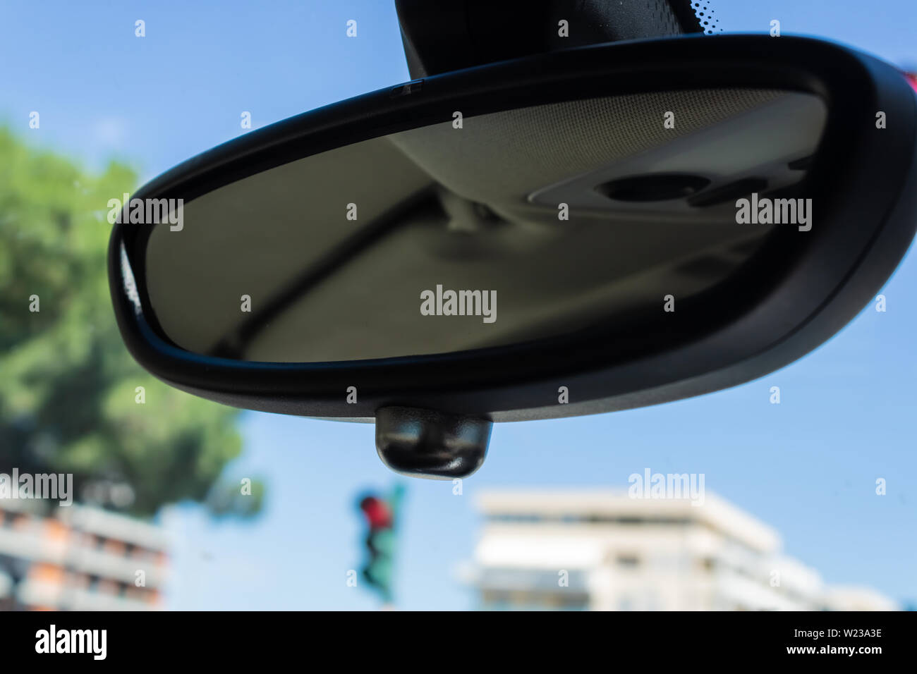 Car rear view mirror closeup, view from inside the car - Image Stock ...