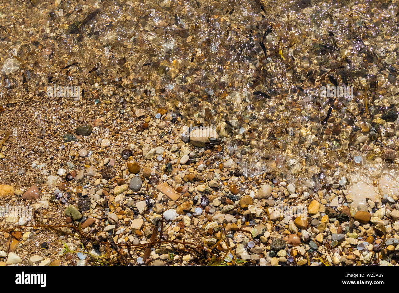 Lake colorful pebbles with the water closeup, pebbles background ...
