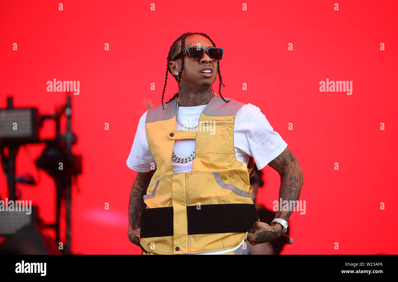 Tyga performs on stage on Day 1 of Wireless Festival held at Finsbury ...