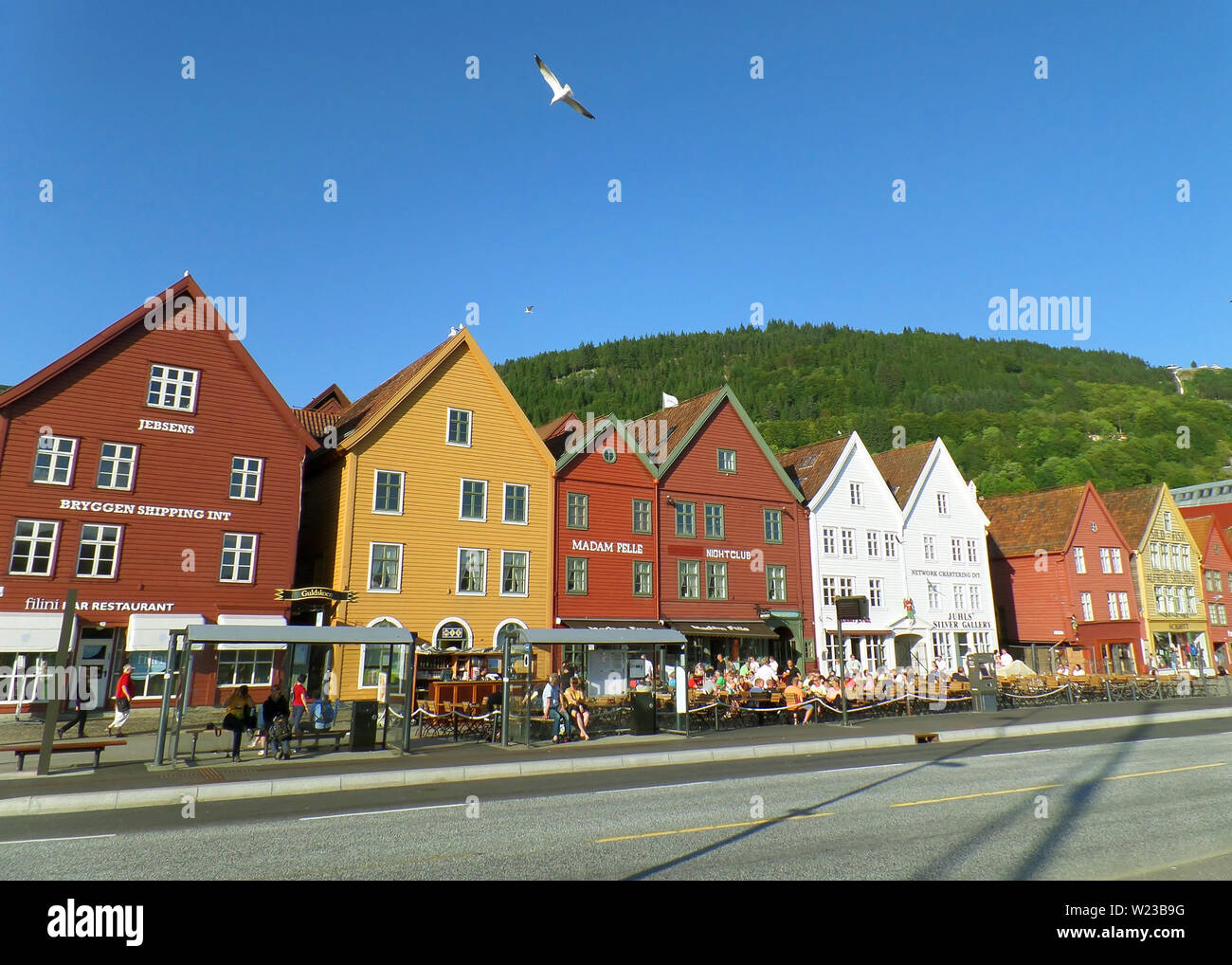 Bay Front Street along the Hanseatic Buildings of Bryggen with Many ...