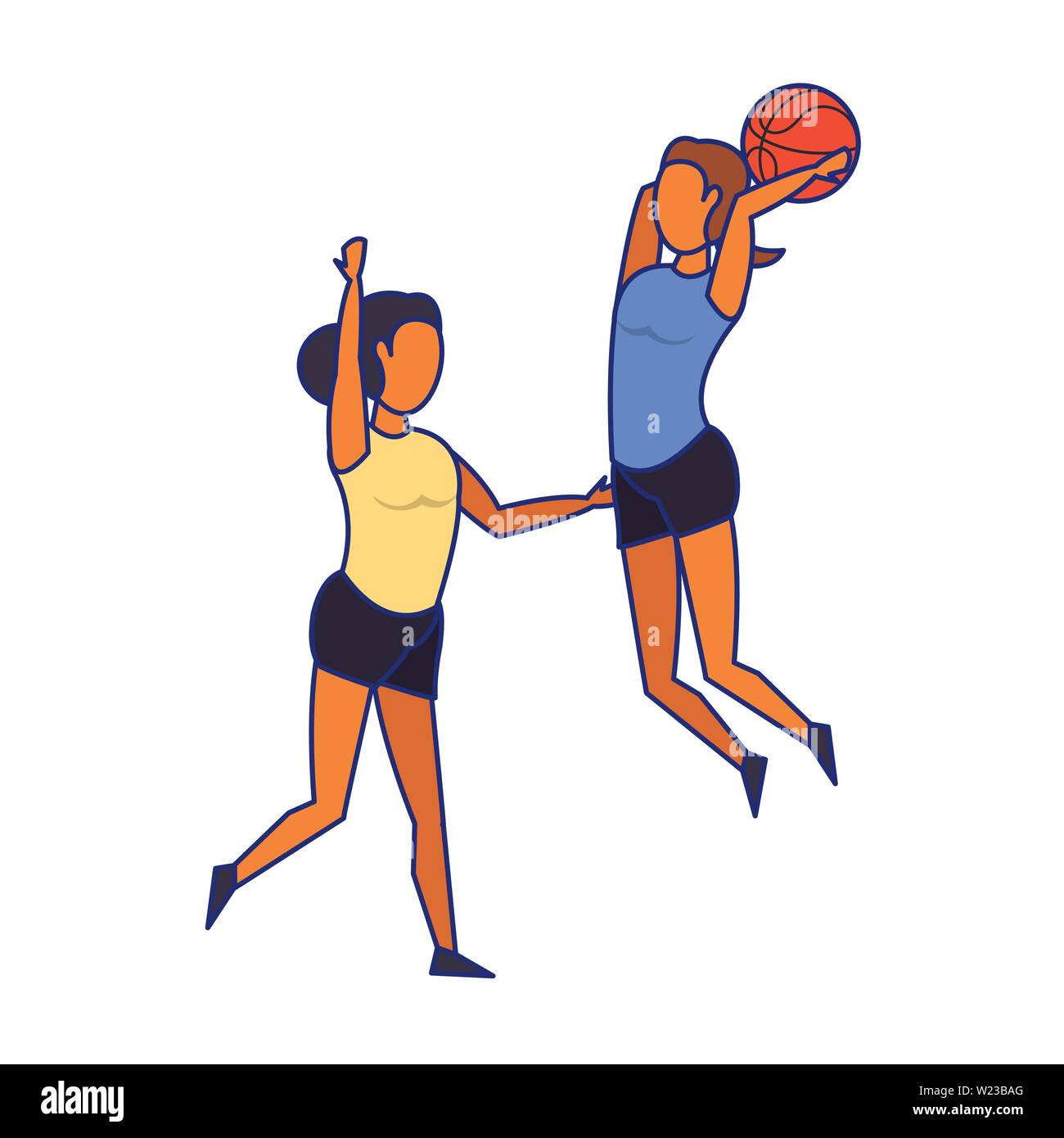 Couple training sports cartoons isolated blue lines Stock Vector Image ...