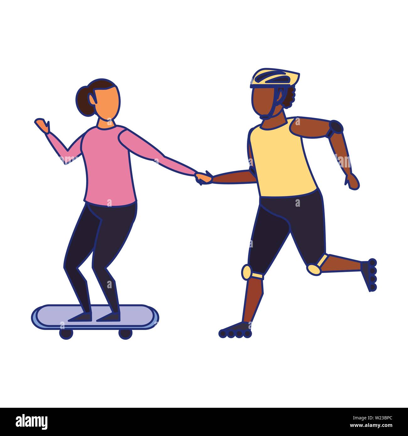 Couple training sports cartoons isolated blue lines Stock Vector Image ...