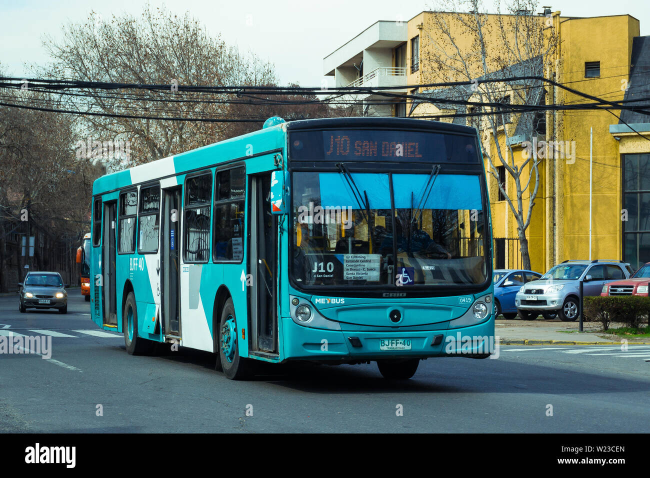SANTIAGO, CHILE - AUGUST 2015: A Public transport bus in Estación ...